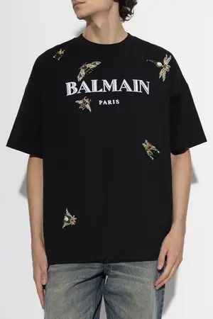 Balmain T-shirt With Logo And Shimmering Appliqués