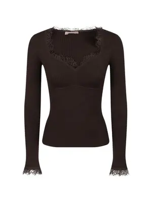 TWINSET Ribbed Knit Sweater With Lace Trim