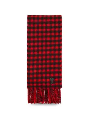 AMI Paris Scarf Wool Plaid "echarpe De Coeur - Red
