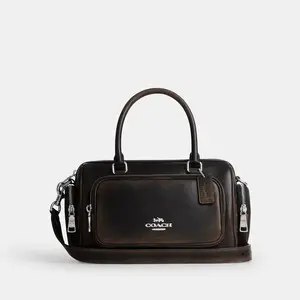 COACH OUTLET Rowan Satchel Bag With Pockets In Loved Leather - Silver/black Brown