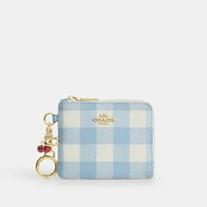 COACH OUTLET Small Corner Zip Wallet With Gingham Print And Charms - Gold/blue