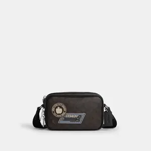 COACH OUTLET Colton Crossbody Bag 19 In Signature Canvas With Patches - Silver/walnut/black