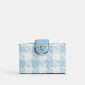 COACH OUTLET Medium Corner Zip Wallet With Gingham Print - Gold/blue