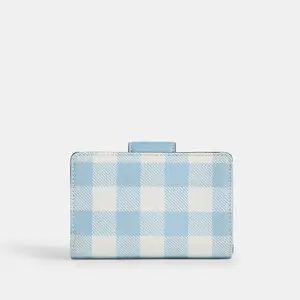 COACH OUTLET Medium Corner Zip Wallet With Gingham Print - Gold/blue