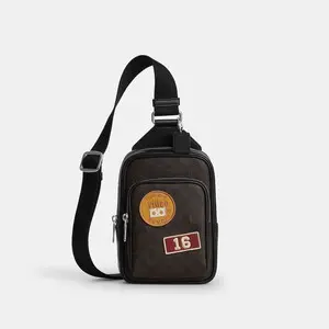 COACH OUTLET Racer Sling Pack In Signature Canvas With Patches - Silver/walnut/black