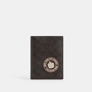 COACH OUTLET Passport Card Case In Signature Canvas With Patches - Silver/walnut/black