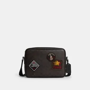 COACH OUTLET Colton Crossbody Bag 25 In Signature Canvas With Patches - Silver/walnut/black