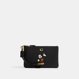 COACH Disney X Essential Small Wristlet With Mickey Mouse - Brass/black Multi