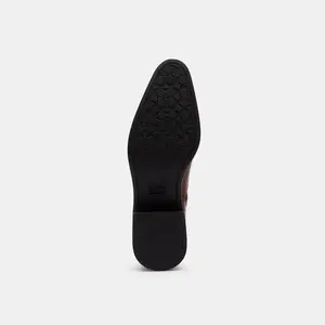 COACH Pointed Toe Leather Bootie With Block Heel - Saddle
