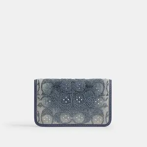 COACH Essential Slim Card Case In Regenerative Cotton Denim With Crystal Signature - Brass/denim