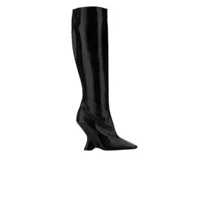 Dries Van Noten Wmns Leather Wedge Tall Boot - Black
