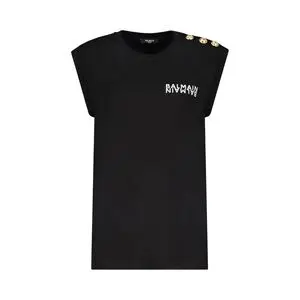 Balmain Cotton Sleeveless Logo Tank T-shirt - Black