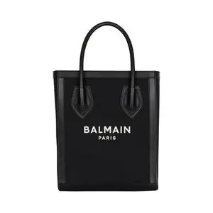 Balmain Leather Trimmed Canvas Tote Bag - Black