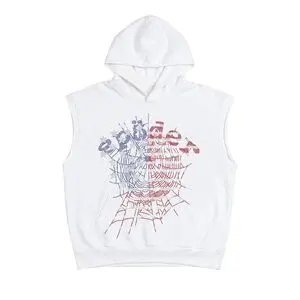 SP5DER Rhinestone Og Web Sleeveless Hoodie 'glacier - White