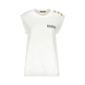 Balmain Cotton Sleeveless Logo Tank T-shirt - White