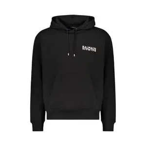 Balmain Double Logo Cotton Hoodie - Black