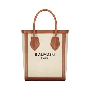 Balmain Leather Trimmed Canvas Tote Bag 'ivory - Cream