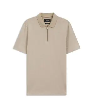 BOSS Zipper-neck Polo Shirt In A Cotton-silk Blend