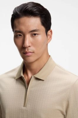 BOSS Zipper-neck Polo Shirt In A Cotton-silk Blend