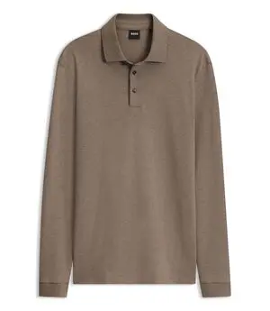 BOSS Long-sleeved Polo Shirt In Interlock Cotton With Logo - Light Brown