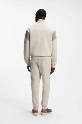 BOSS Zippered Cotton-blend Sweatshirt With Contrast Inserts