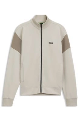 BOSS Zippered Cotton-blend Sweatshirt With Contrast Inserts