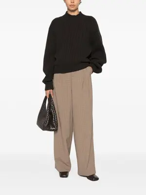 WHITE SAND Checked Wide-leg Trousers