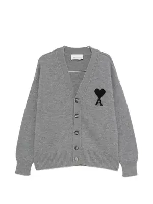 AMI Paris De Coeur Wool Cardigan - Grey
