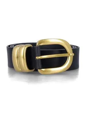BY MALENE BIRGER Zoira Curved Buckle Leather Belt - Nero