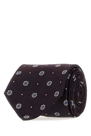 Saint Laurent Embroidered Jacquard Silk Neck Ties - Printed