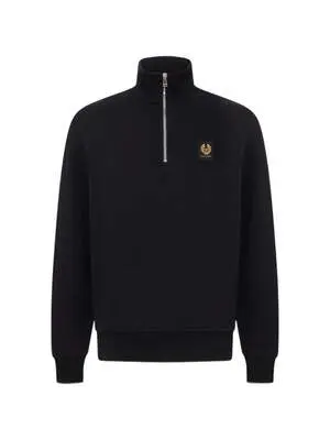 Belstaff Cotton Fleece High Zip Crewneck Sweatshirt - Nero
