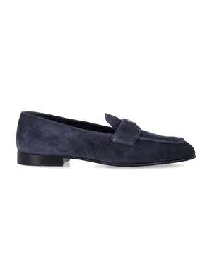 Prada Suede Loafers With Enamel Triangle Logo And Monoblock Sole - Blue