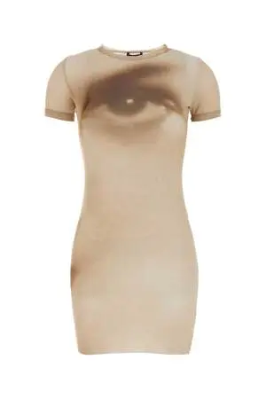 JEAN PAUL GAULTIER Mesh Mini Short Dress With Printed Face