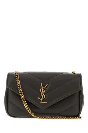 Saint Laurent Leather Mini Loulou Crossbody Handbag - Grey