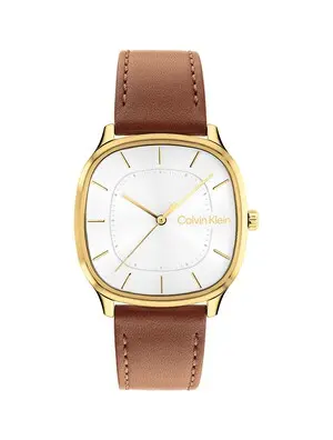 Calvin Klein Rounded Case Sunray Dial Watch - White