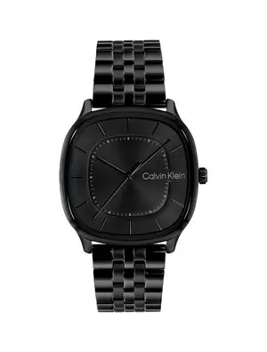 Calvin Klein Rounded Case Sunray Dial Watch - Black
