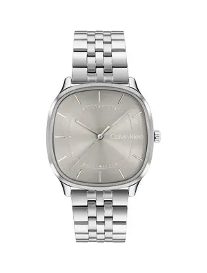 Calvin Klein Rounded Case Sunray Dial Watch - Grey