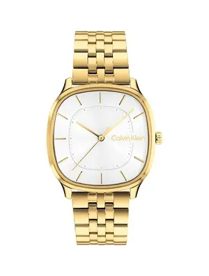 Calvin Klein Rounded Case Sunray Dial Watch - White