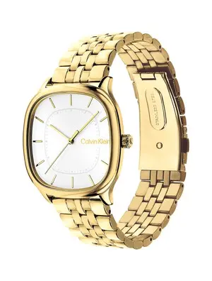 Calvin Klein Rounded Case Sunray Dial Watch - White