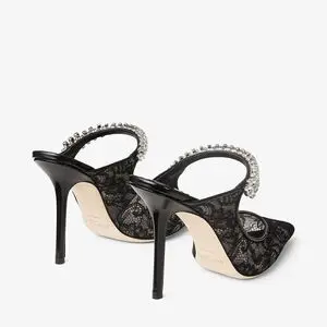 JIMMY CHOO Bing 100 Lace Mules With Crystal Strap - Black