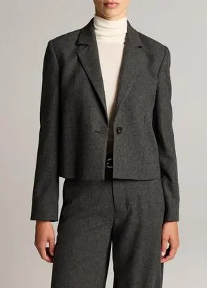 Vince Micro-houndstooth Italian Wool-blend Flannel Short Blazer