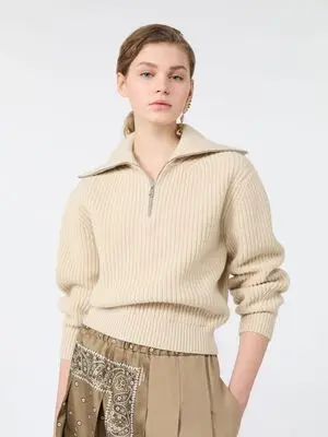 Max Mara Wool Zip-up Roll-neck Jumper