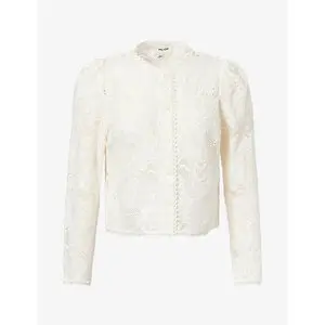 ME+EM Collarless Cotton-lace Jacket
