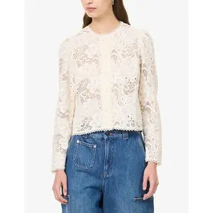 ME+EM Collarless Cotton-lace Jacket