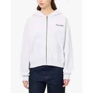 SPORTY & RICH Logo-embroidered Cotton Zip-up Hoodie