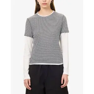 ME+EM Double-layered Striped Cotton T-shirt