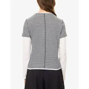 ME+EM Double-layered Striped Cotton T-shirt