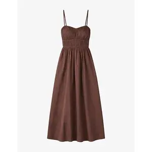 RO&ZO Ruched Sweetheart-neck Cotton Midi Dress