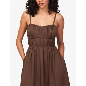 RO&ZO Ruched Sweetheart-neck Cotton Midi Dress