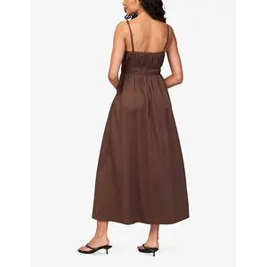 RO&ZO Ruched Sweetheart-neck Cotton Midi Dress